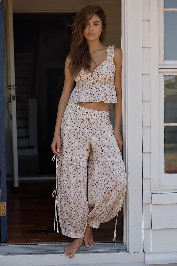 LYREBIRD 100% Cotton Flannel Harem Pants - Ivory Pattern