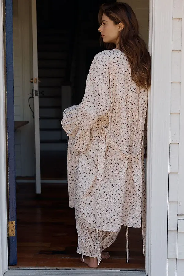 LYREBIRD 100% Cotton Flannel Ruffled Sleeve Robe