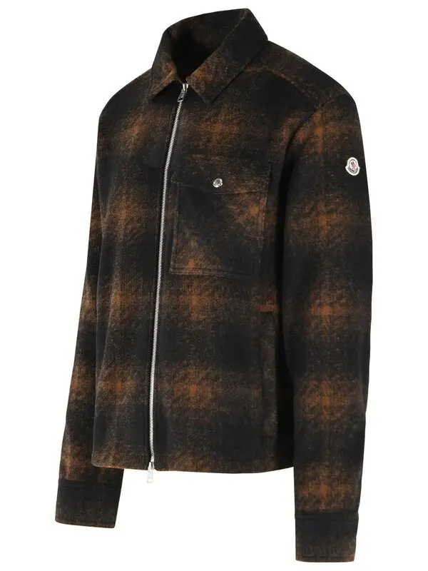 Moncler And Black Check Wool Blend Jersey Zip Shirt