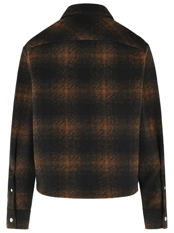 Moncler And Black Check Wool Blend Jersey Zip Shirt