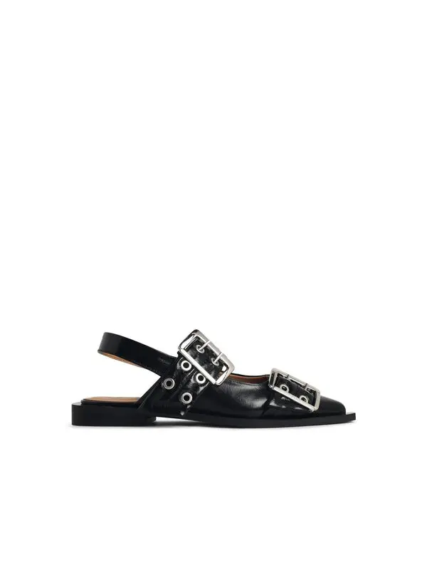 GANNI Ballet Flats With Faux Leather Buckle - Black