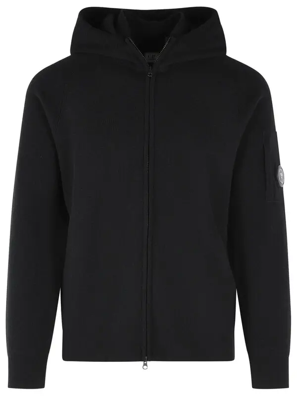 C.P. COMPANY Wool Blend Zip Up Sweater - Black