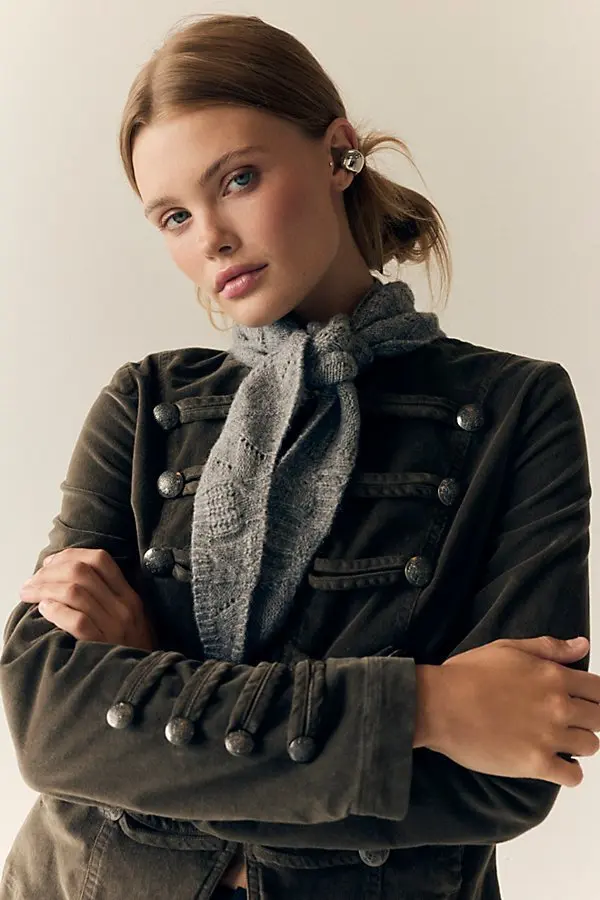 Free People Cable Knit Triangle Scarf - Heather Grey