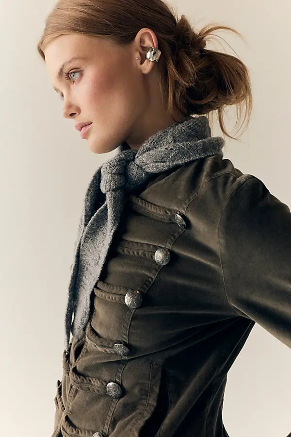 Free People Cable Knit Triangle Scarf - Heather Grey