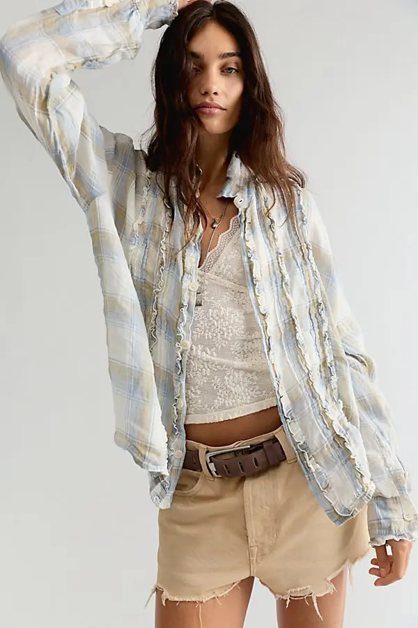 LLEA BLUE Tuxedo Plaid Linen Shirt