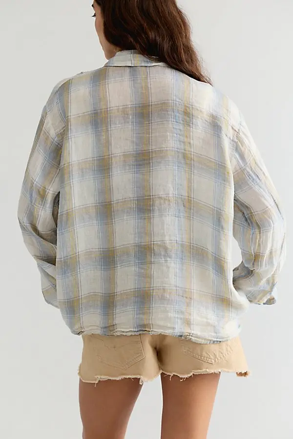 LLEA BLUE Tuxedo Plaid Linen Shirt