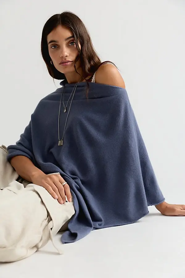LOOK BY M Simply Cashmere Poncho - Denim