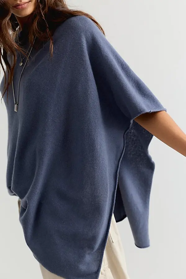 LOOK BY M Simply Cashmere Poncho - Denim