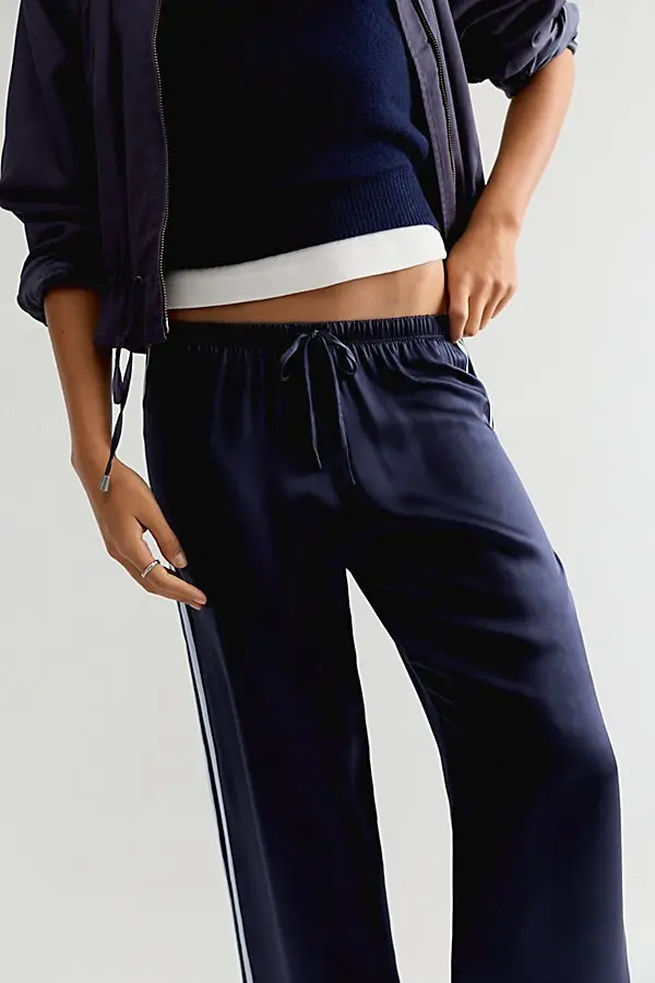 Donni. The Silk Stripe Crop Pants - Navy