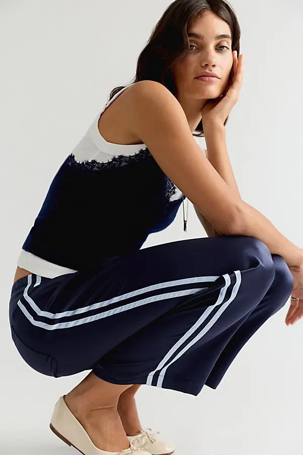 Donni. The Silk Stripe Crop Pants - Navy