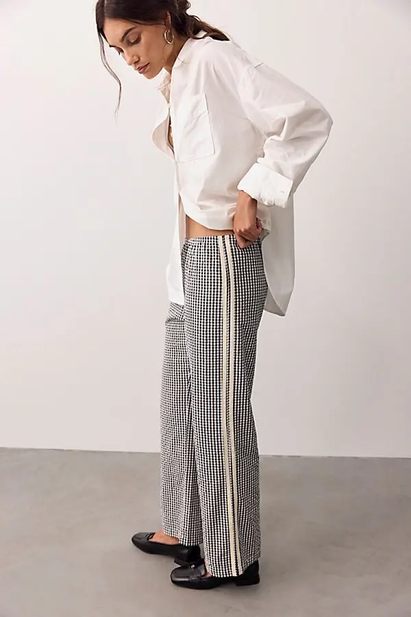 Donni. The Cotton Gingham Stripe Crop Pants - Jet
