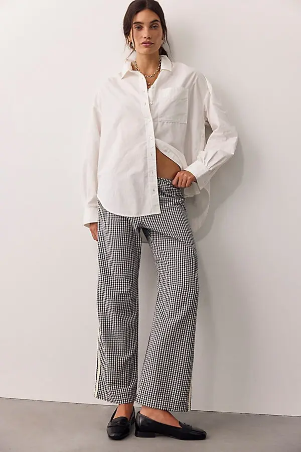 Donni. The Cotton Gingham Stripe Crop Pants - Jet