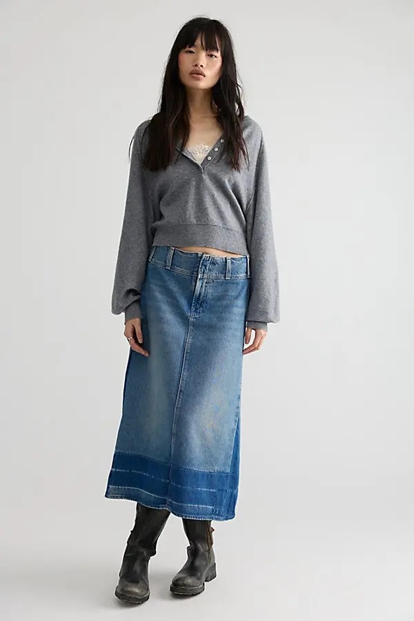 MOTHER Snakcs! The Fortune Cookie Denim Skirt