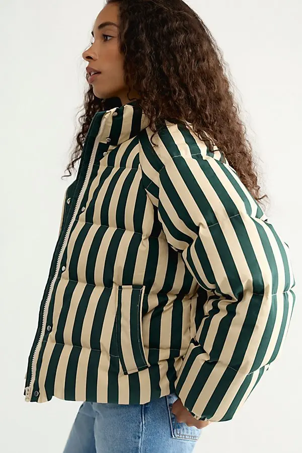 THE TINY BIG SISTER Striped Puffer Jacket - Green