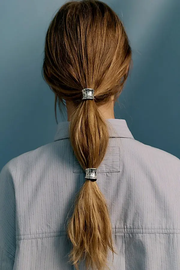Free People Valerious Hair Tie Set Of 2 - Silver