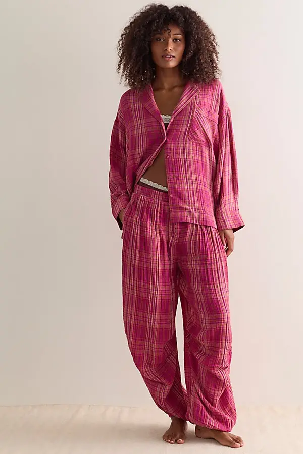 Free People Easy Morning Bubble Pj Pants - Berry Combo