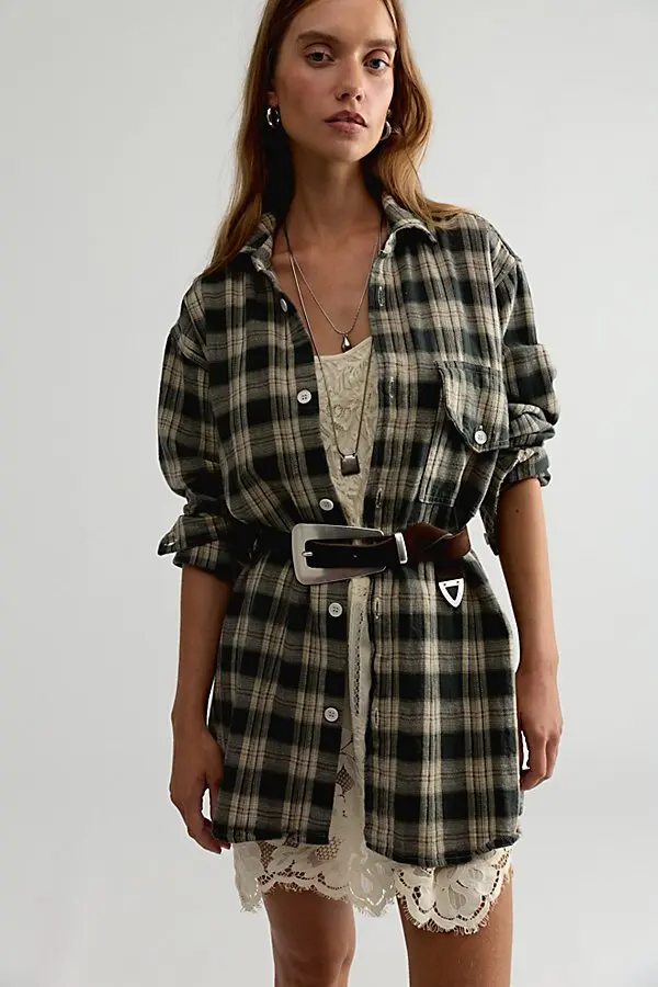 LLEA BLUE Classic Collar Long Sleeve Boyfriend Shirt - Black Combo