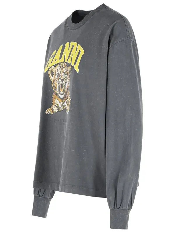 GANNI Grey Cotton Long-sleeved T-shirt - Gray