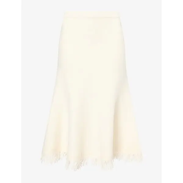 Bottega Veneta Fringed-trim Wool-blend Midi Skirt - Chalk