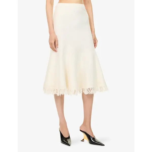 Bottega Veneta Fringed-trim Wool-blend Midi Skirt