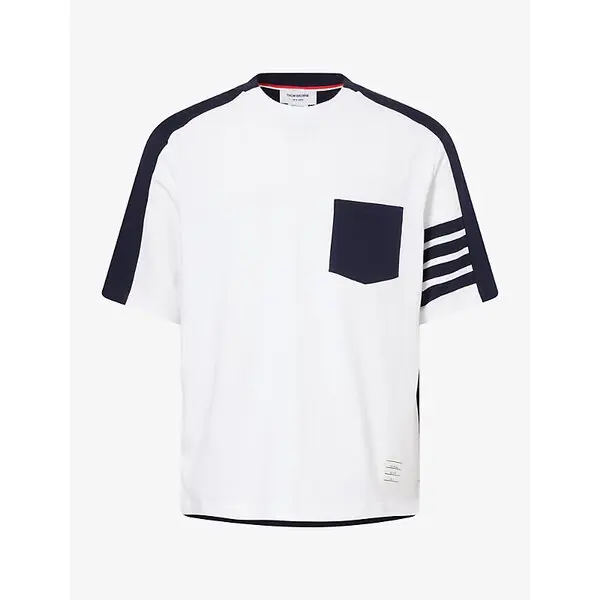Thom Browne Contrast-panel Oversized Cotton T-shirt - White