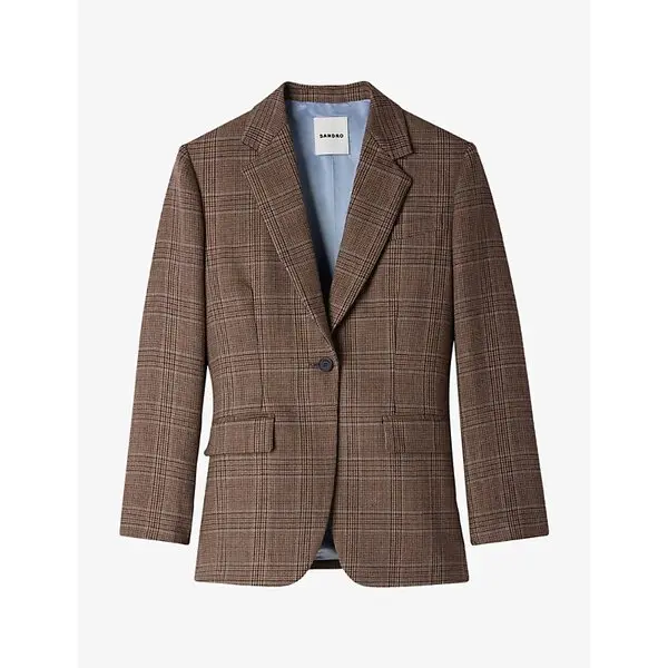 Sandro Check-pattern Single-breasted Wool Jacket