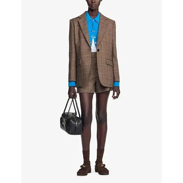 Sandro Check-pattern Single-breasted Wool Jacket