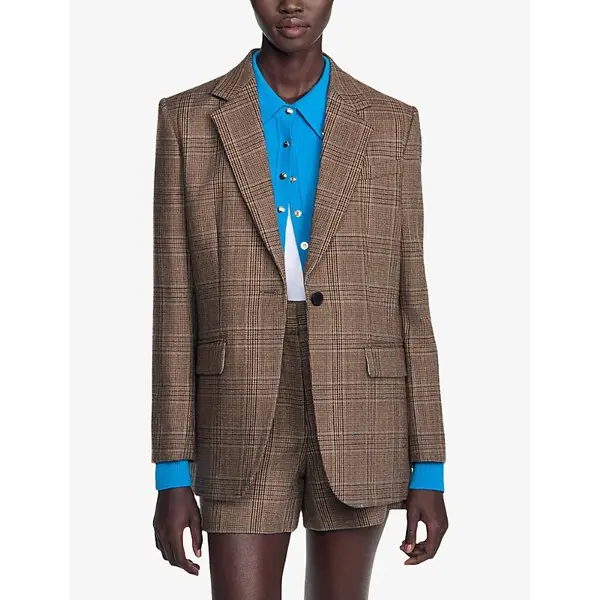 Sandro Check-pattern Single-breasted Wool Jacket