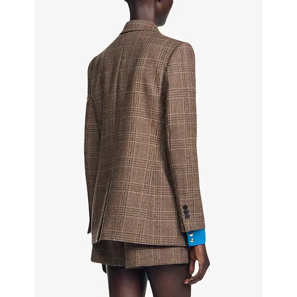 Sandro Check-pattern Single-breasted Wool Jacket