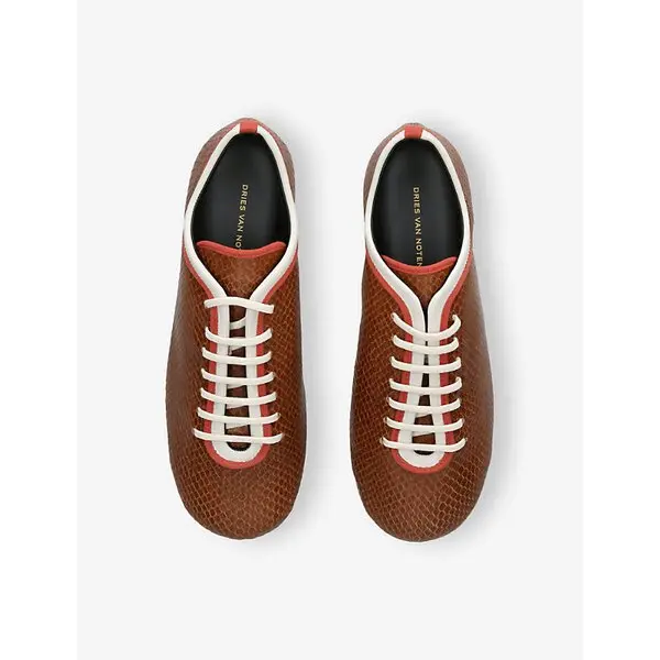 Dries Van Noten Slim Snake-print Leather Trainers