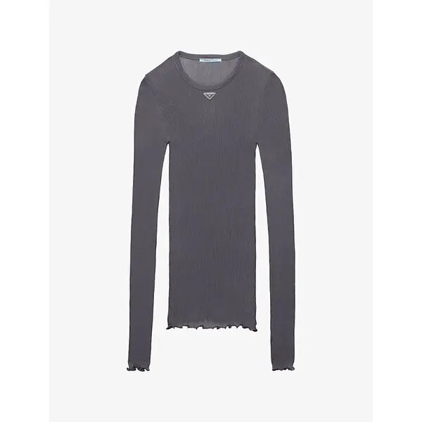 Prada Logo-plaque Ribbed Silk Top