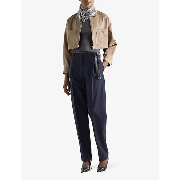 Prada Logo-plaque Ribbed Silk Top