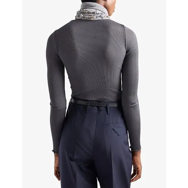 Prada Logo-plaque Ribbed Silk Top