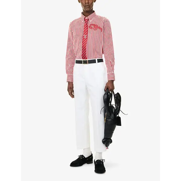 Thom Browne Lobster-embroide Striped Cotton Shirt