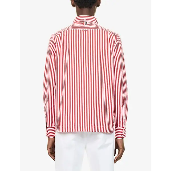 Thom Browne Lobster-embroide Striped Cotton Shirt