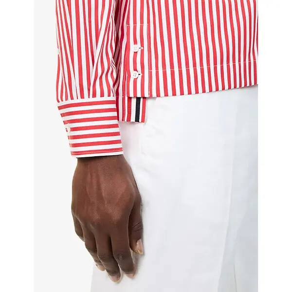 Thom Browne Lobster-embroide Striped Cotton Shirt