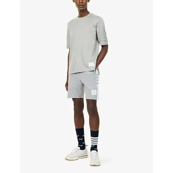 Thom Browne Striped-sleeve Brand-patch Cotton Polo Shirt - Lt Grey