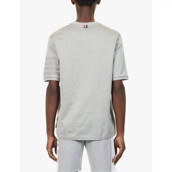 Thom Browne Striped-sleeve Brand-patch Cotton Polo Shirt - Lt Grey
