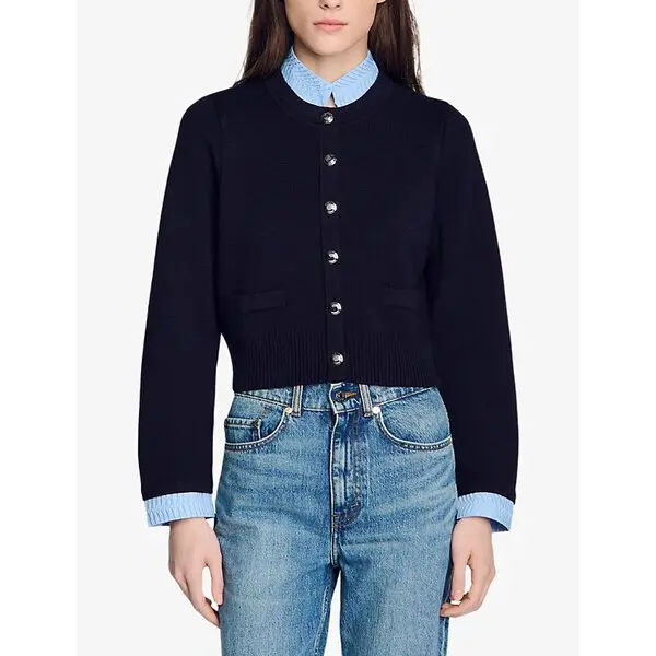 Sandro Contrasting Origami-collar Knit Cardigan