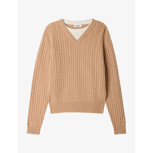 Sandro Two-in-one Cable-knit Wool And Cashmere-blend Jumper