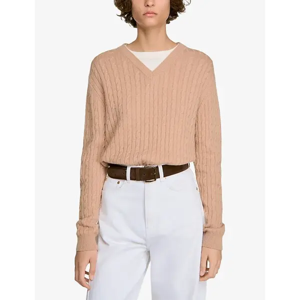 Sandro Two-in-one Cable-knit Wool And Cashmere-blend Jumper