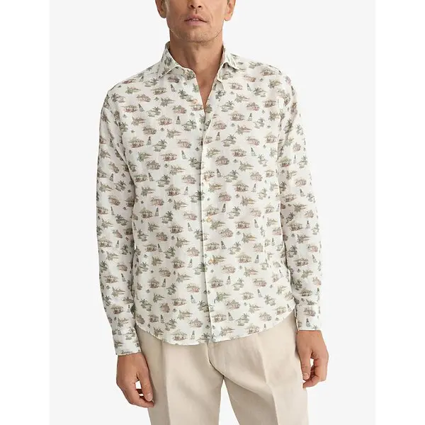 Eton Beach-print Casual-fit Linen Shirt