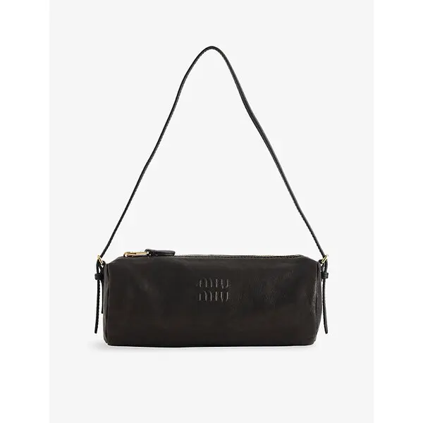 Miu Miu Embossed Logo Round Leather Shoulder Bag - Nero