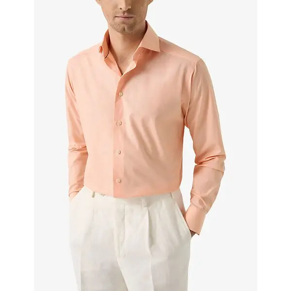Eton Spread-collar Contemporary-fit Cotton-poplin Shirt - Orange