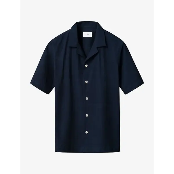 Eton Camp-collar Regular-fit Cotton-seersucker Shirt - Navy Blue