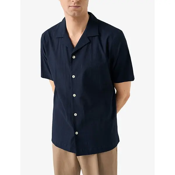 Eton Camp-collar Regular-fit Cotton-seersucker Shirt - Navy Blue