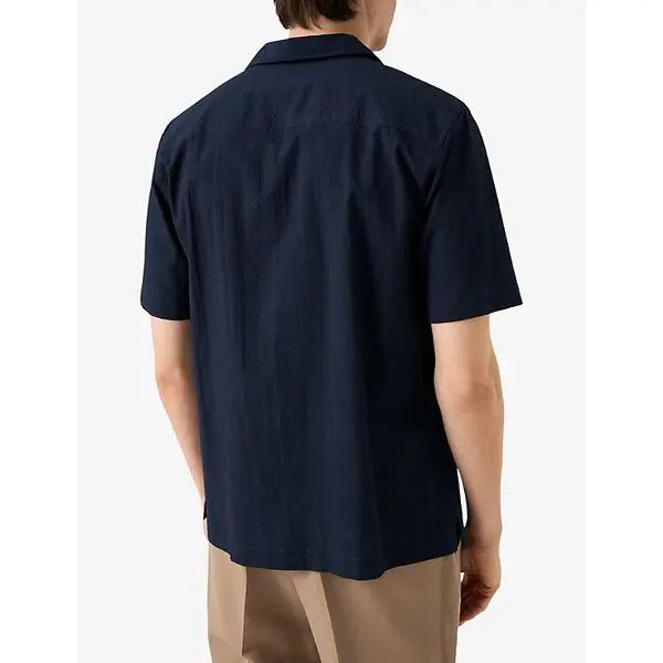Eton Camp-collar Regular-fit Cotton-seersucker Shirt - Navy Blue
