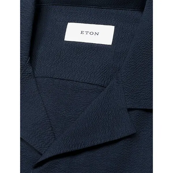 Eton Camp-collar Regular-fit Cotton-seersucker Shirt - Navy Blue