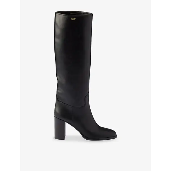 Prada Round-toe Leather Knee-high Boots - Black