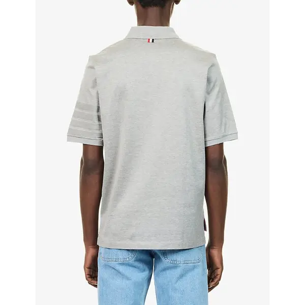 Thom Browne Striped-sleeve Brand-patch Cotton T-shirt - Lt Grey